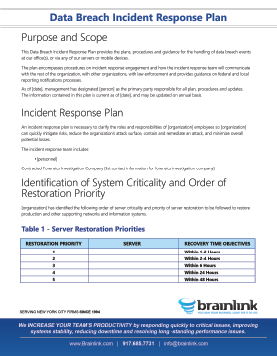 Data Breach Incident Response Plan – Brainlink